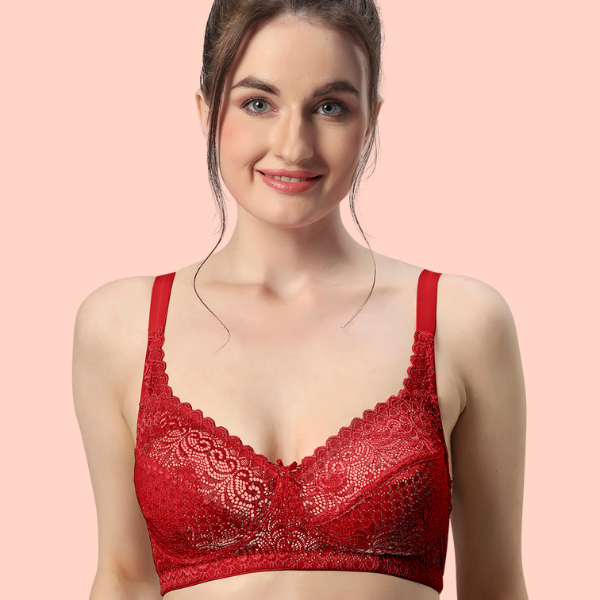 C 9 Non Padded Wire Free Lacy Nylon Fashion Bra | Medium Coverage, Seamed Cups, U Back design ...